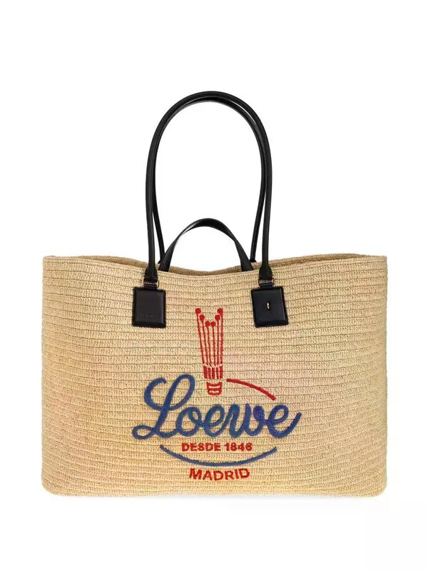 Loewe Xl Verano Embroidered-logo Woven Tote Bag - Neutrals