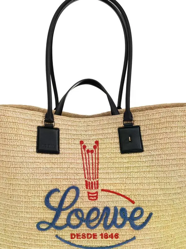 Loewe Xl Verano Embroidered-logo Woven Tote Bag - Neutrals
