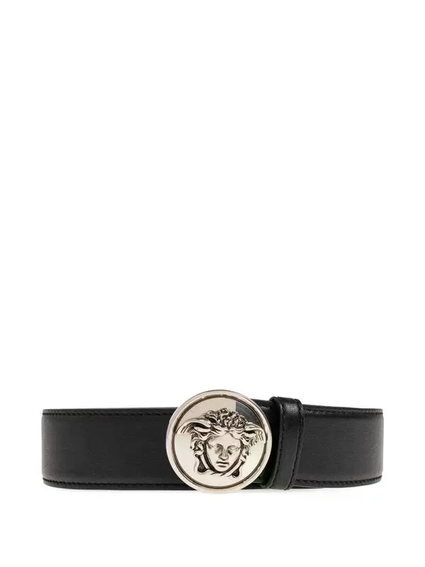 Versace Logo-buckle Leather Belt - Black