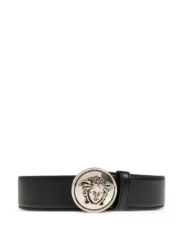 Versace Logo Buckle Leather Belt - Black