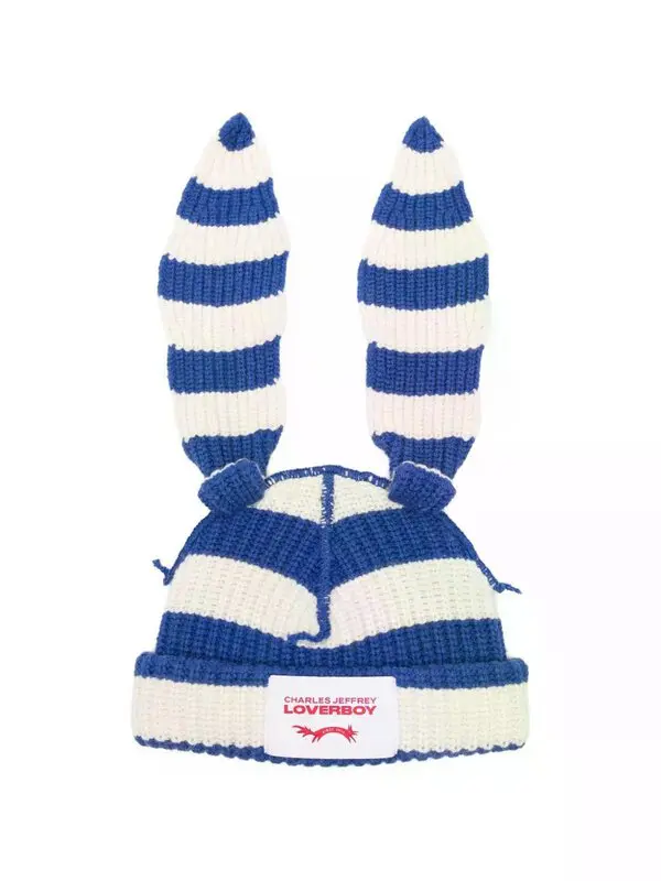 CHARLES JEFFREY Striped Beanie Hat - Blue