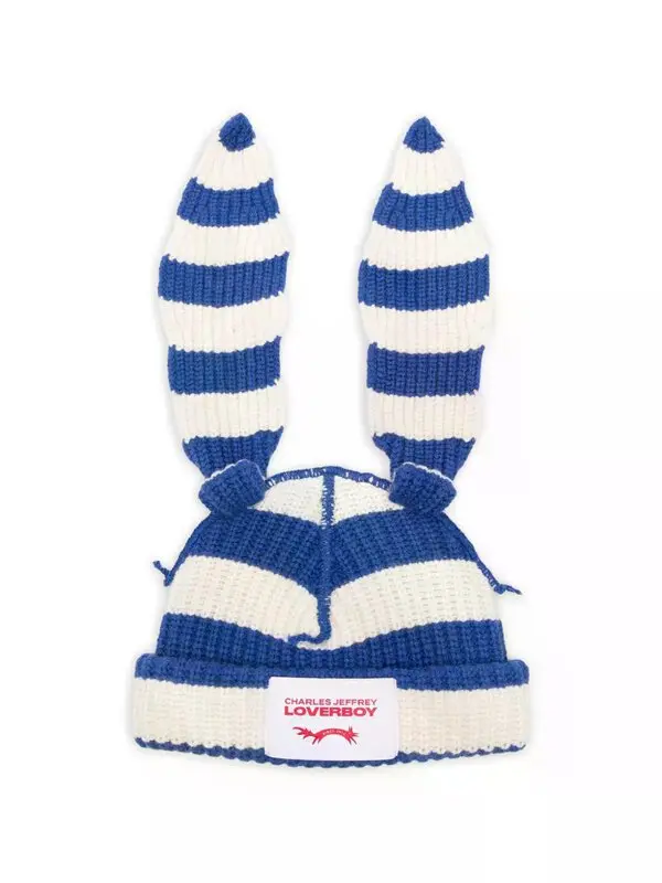 CHARLES JEFFREY Striped Beanie - Blue