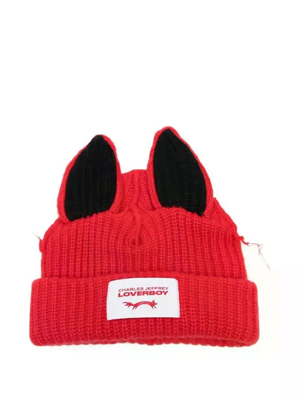 CHARLES JEFFREY Artisanal Supersized Fox Beanie Hat - Red