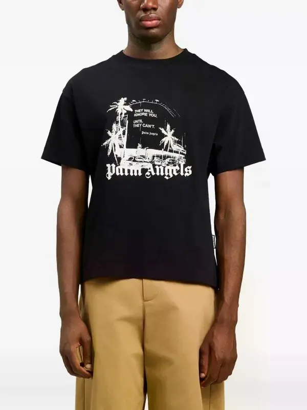 Palm Angels Graphic Print Ribbed T-shirt - Black