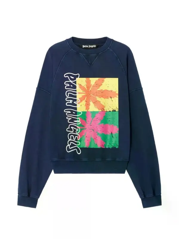 Palm Angels Palm-leaf-print Sweatshirt - Blue