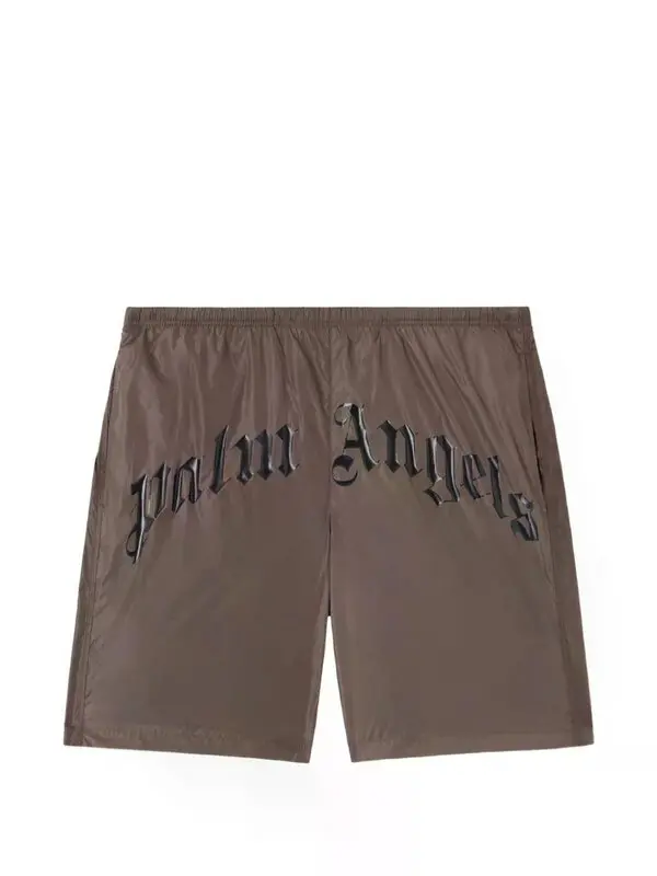 Palm Angels Curved-logo Swim Shorts - Brown