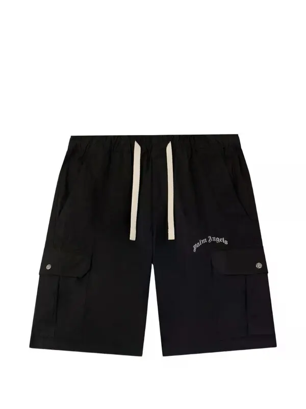 Palm Angels Curved Printed-logo Cargo Shorts - Black