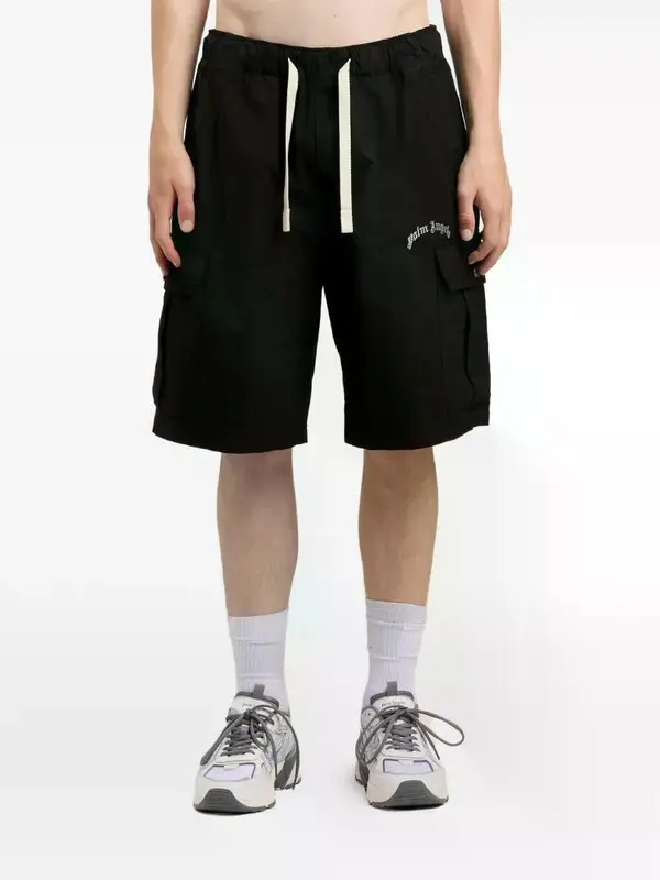 Palm Angels Curved Printed-logo Cargo Shorts - Black