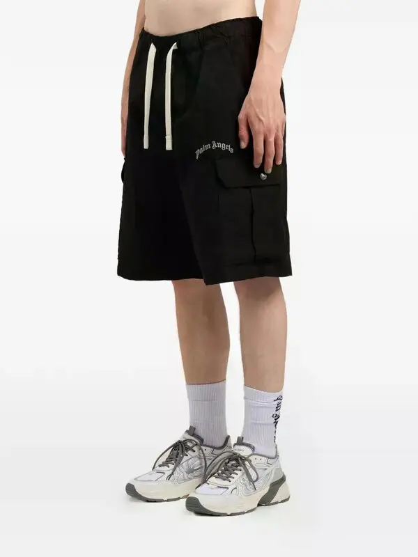 Palm Angels Curved Printed-logo Cargo Shorts - Black