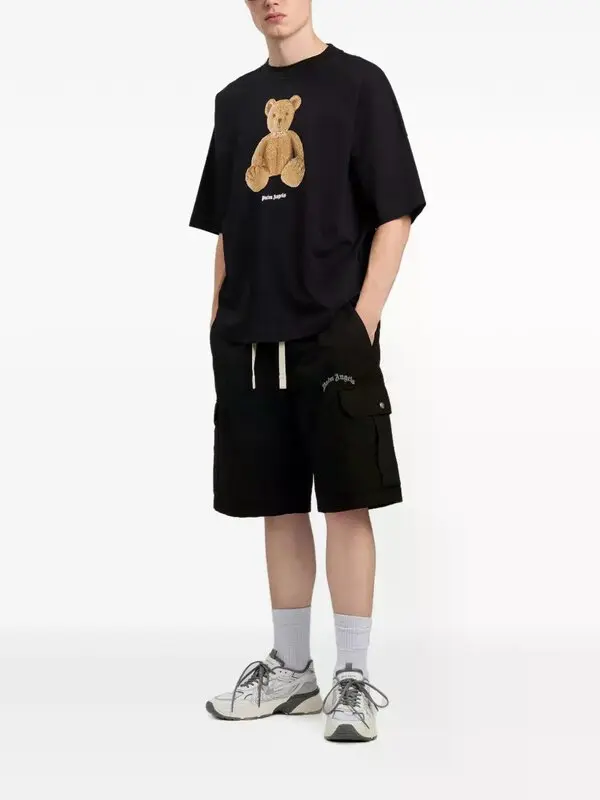 Palm Angels Curved Printed-logo Cargo Shorts - Black