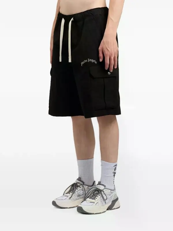 Palm Angels Curved Printed-logo Cargo Shorts - Black