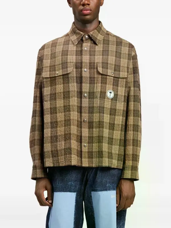 Palm Angels Logo-patch Checked-pattern Shirt - Brown