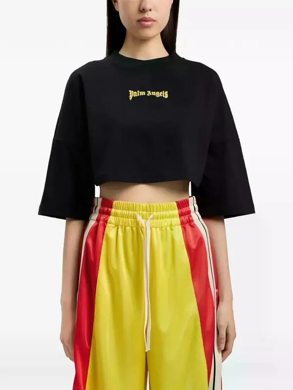 Palm Angels Logo-print Cropped T-shirt - Black