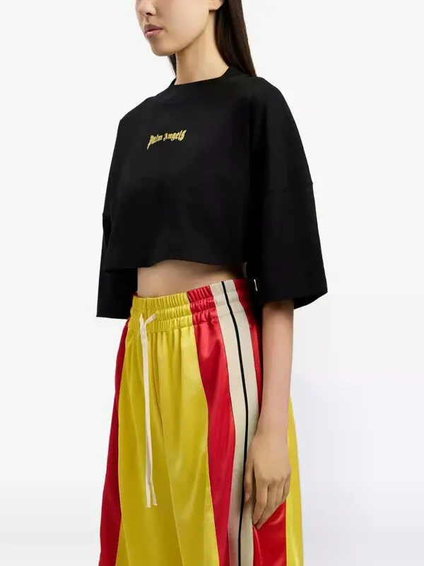 Palm Angels Logo-print Cropped T-shirt - Black