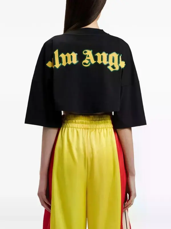 Palm Angels Logo-print Cropped T-shirt - Black