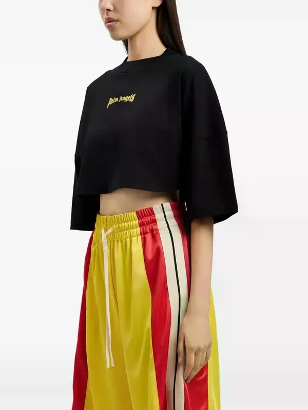 Palm Angels Logo-print Cropped T-shirt - Black