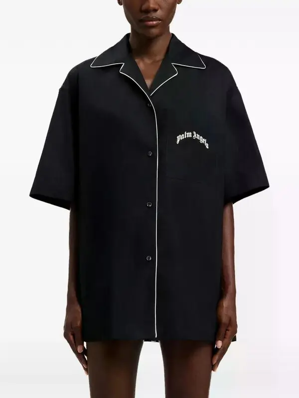 Palm Angels Curved-logo Bowling Shirt - Black