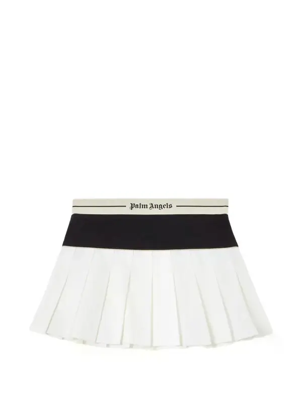 Palm Angels Logo Pleated Mini Skirt - White