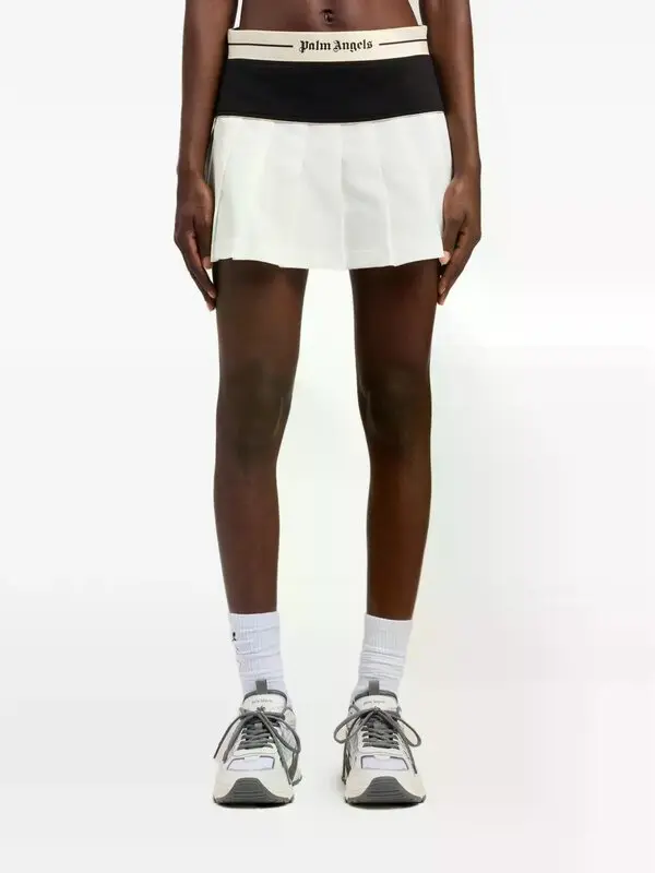 Palm Angels Logo Pleated Mini Skirt - White