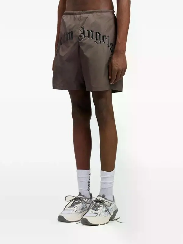 Palm Angels Curved-logo Swim Shorts - Brown