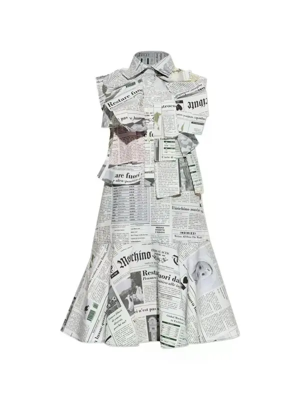 Moschino Newspaper-print Ruffled Mini Dress - White