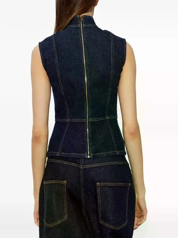 Moschino Sleeveless High Neck Denim Top With Heart Appliqu - Blue