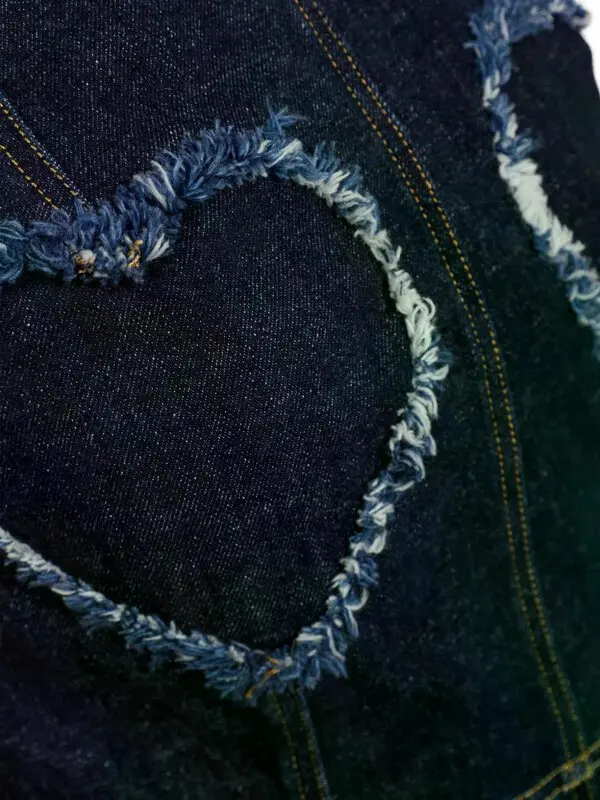 Moschino Sleeveless High Neck Denim Top With Heart Appliqu - Blue