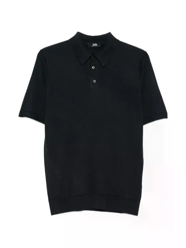 Alpha Studio Buttoned Knit Polo Shirt - Blue
