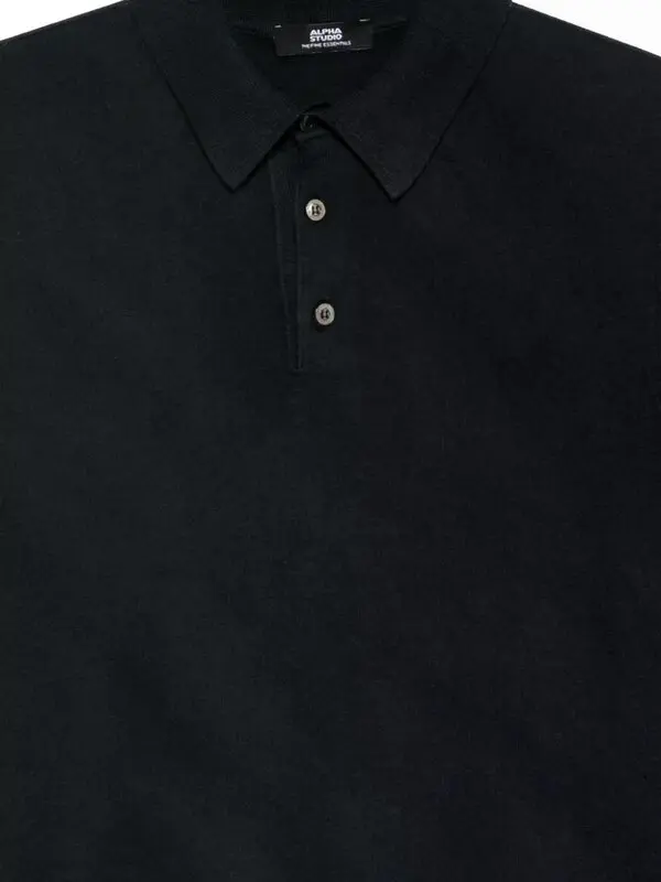 Alpha Studio Buttoned Knit Polo Shirt - Blue