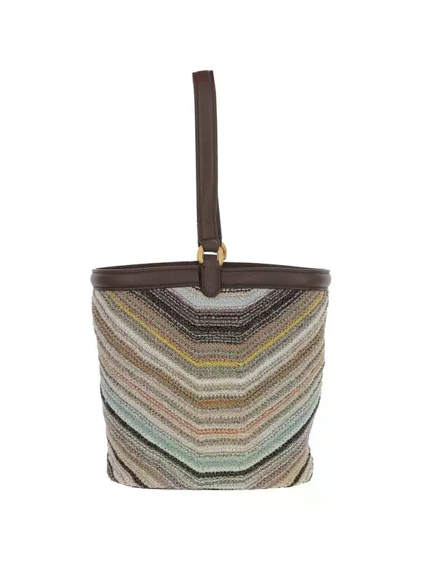 Missoni Chevron-knit Leather-trim Shoulder Bag - Neutrals