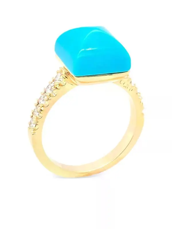 Brooks Brothers Ring With Turquoise And Diamond - Gold