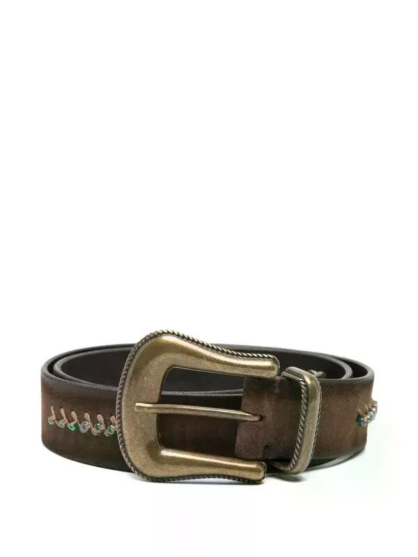 PUNTOVITA&ARSENICO Bead-embellished Whipstitch Belt - Brown