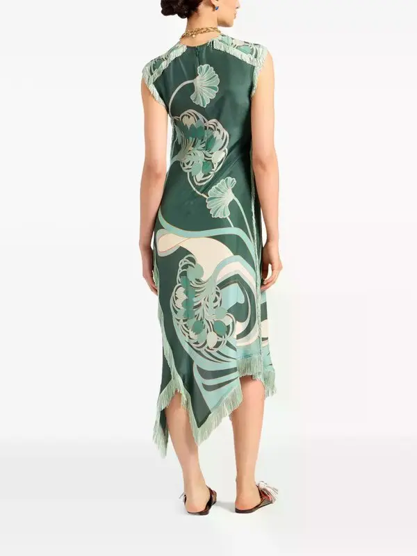 La DoubleJ Fringed Floral Dress - Green