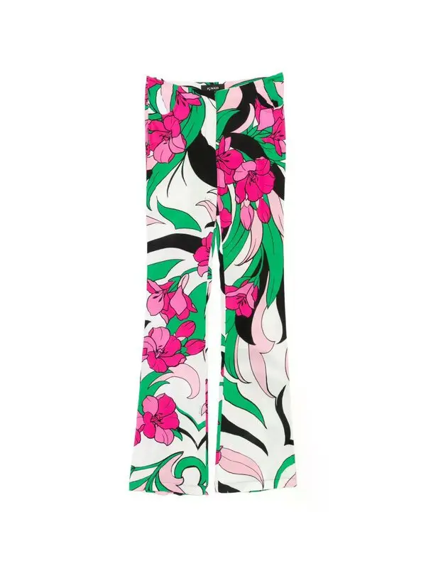 Pinko Floral-print Flared Trousers - White