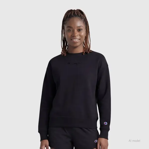 Champion Powerblend Crewneck Sweatshirt With Embroidered Logo - Black