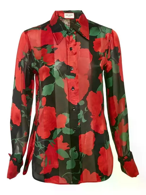 Saint Laurent Floral-print Shirt - Black