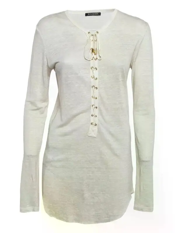 Balmain Lace-up Linen Top - White