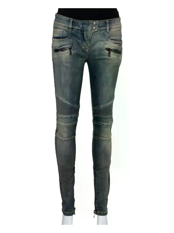 Balmain Stonewashed Biker Jeans - Blue