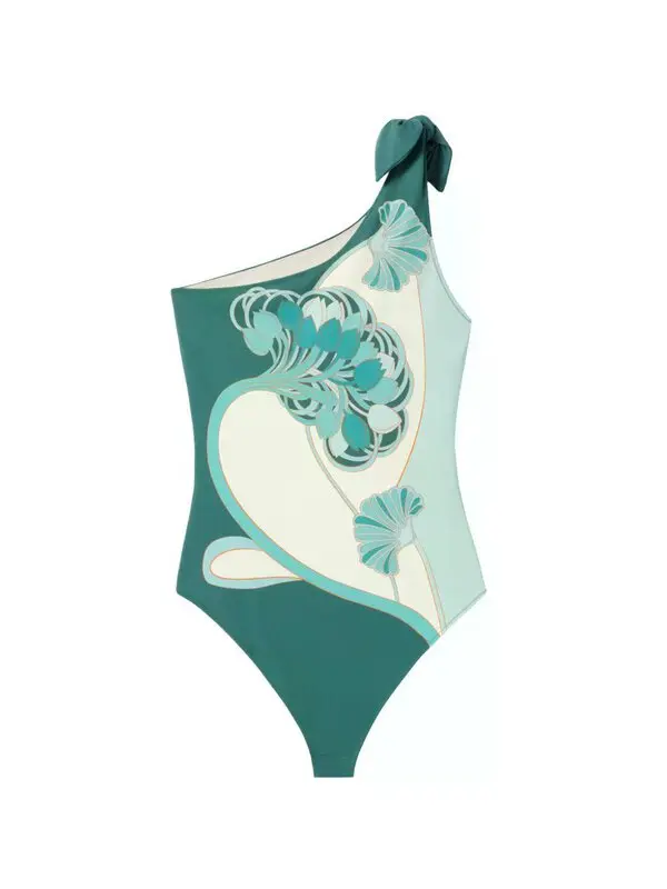 La DoubleJ Knot Floral-print Swimsuit - Green