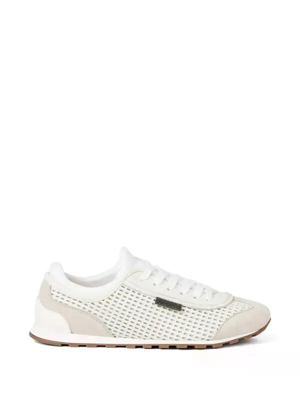 Brunello Cucinelli Deerskin Net And Suede Runners - Neutrals