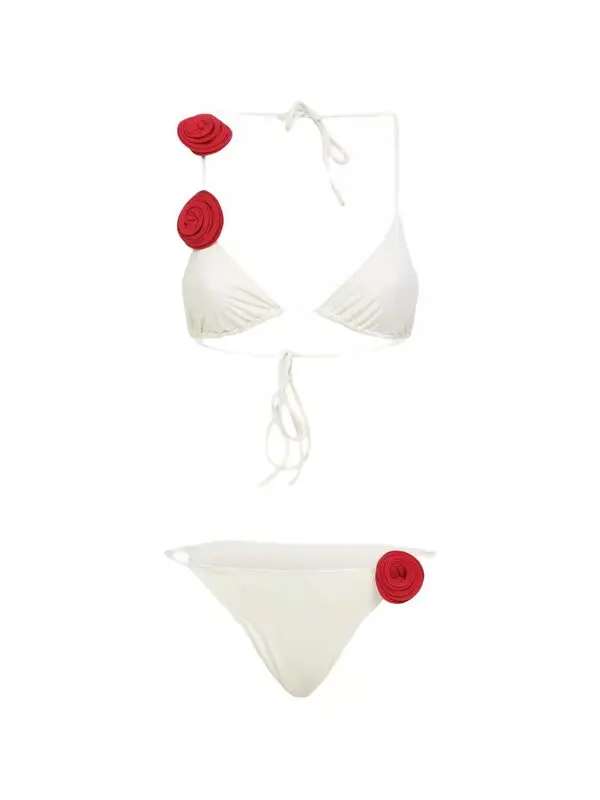 LA REVECHE Floral-appliqué Bikini - White