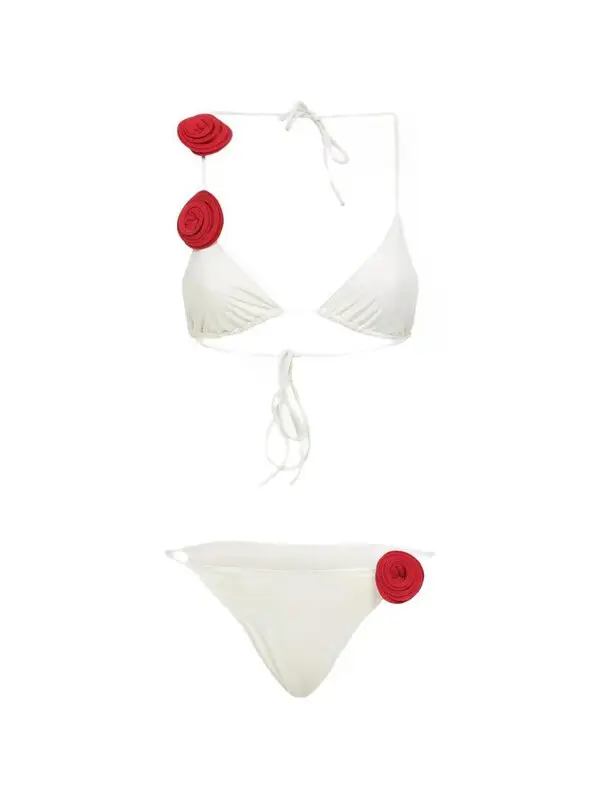 LA REVECHE Floral-appliqué Bikini - White