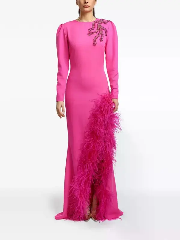 MIAU BY CLARA ROTESCU Crystal-embellished Feather-trim Dress - Pink
