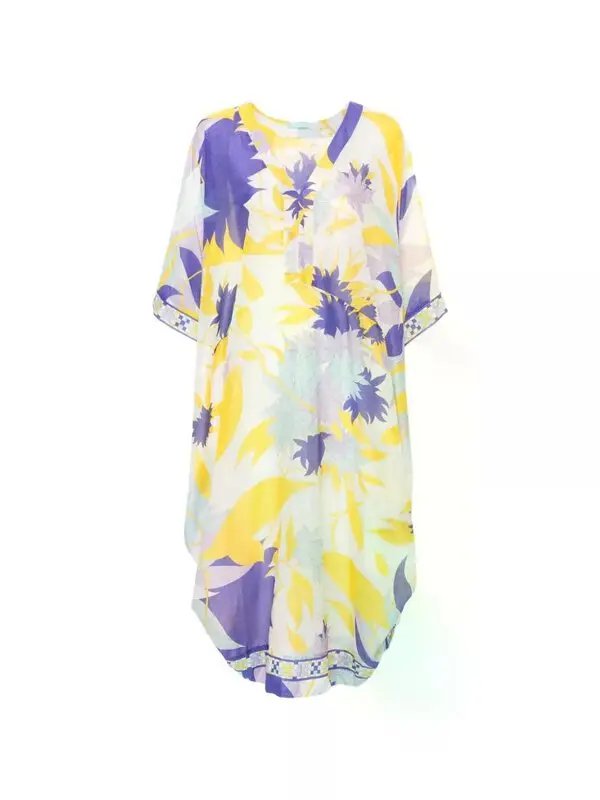 Emilio Pucci Floral-print V-neck Kaftan - White