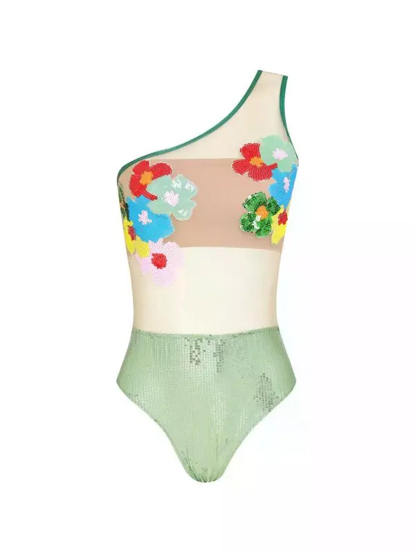BRIGITTE Sequin-embellished Floral-patch Swimsuit - Green