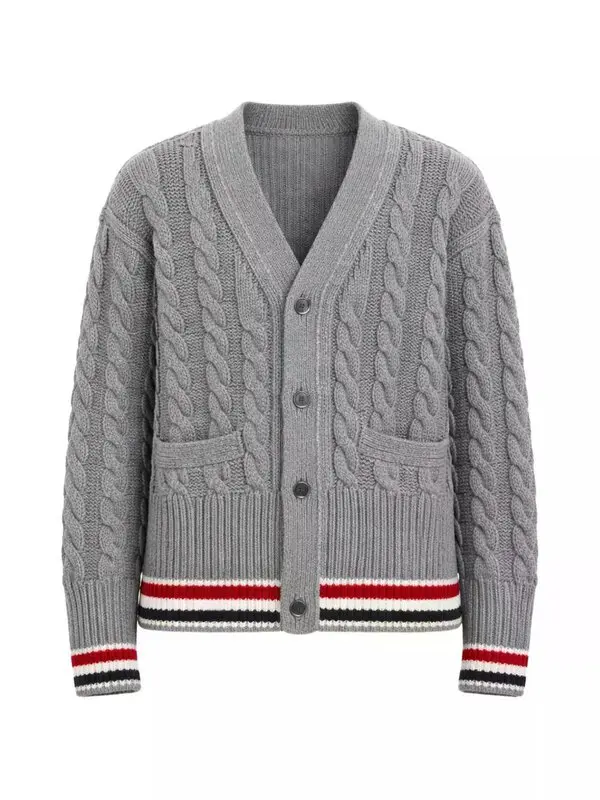 Thom Browne Cable-knit Stripe Cardigan - Grey