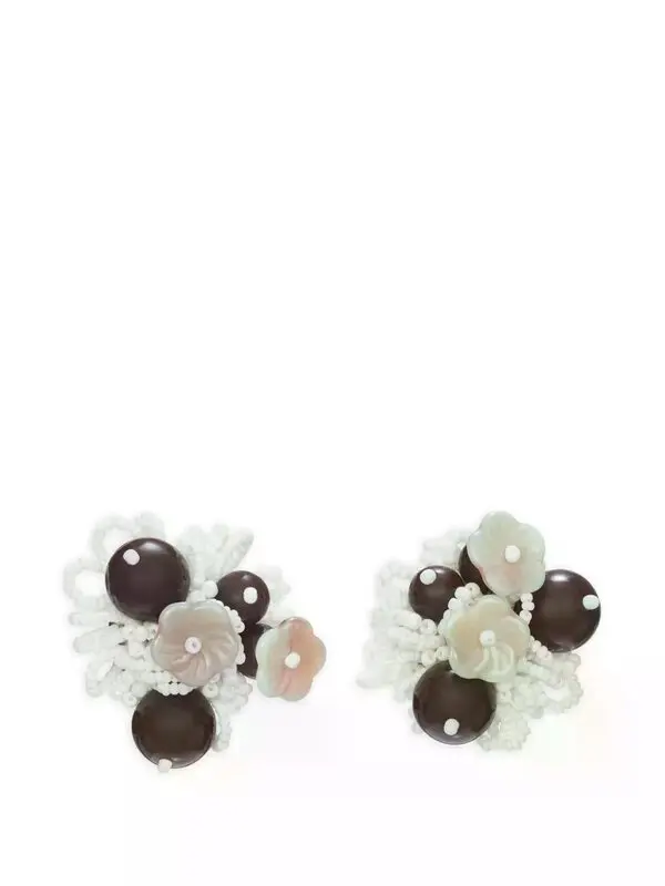 Tory Burch Runway Beaded Cluster Clip-on Earrings - White