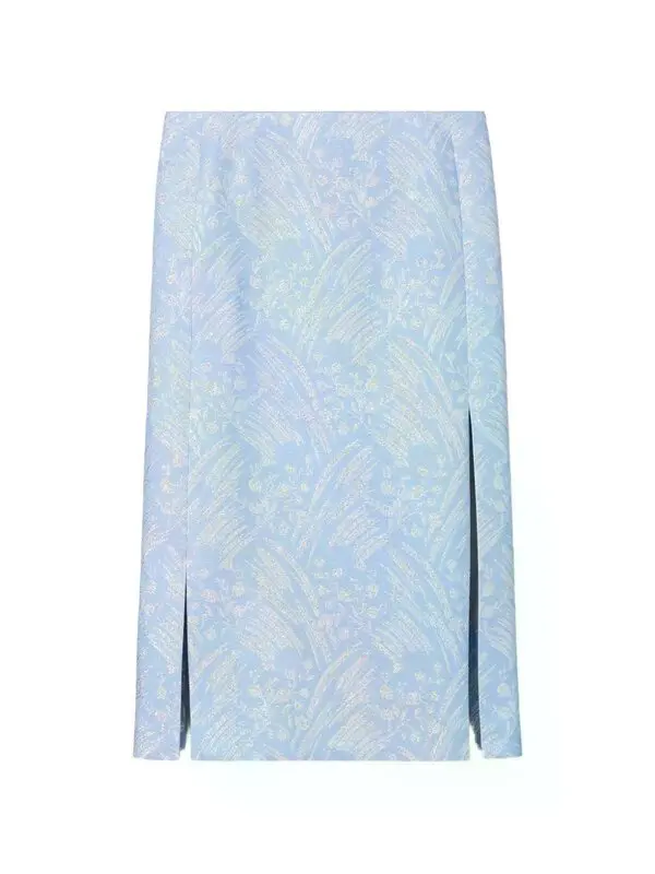Tory Burch Floral-jacquard Metallic Skirt - Blue