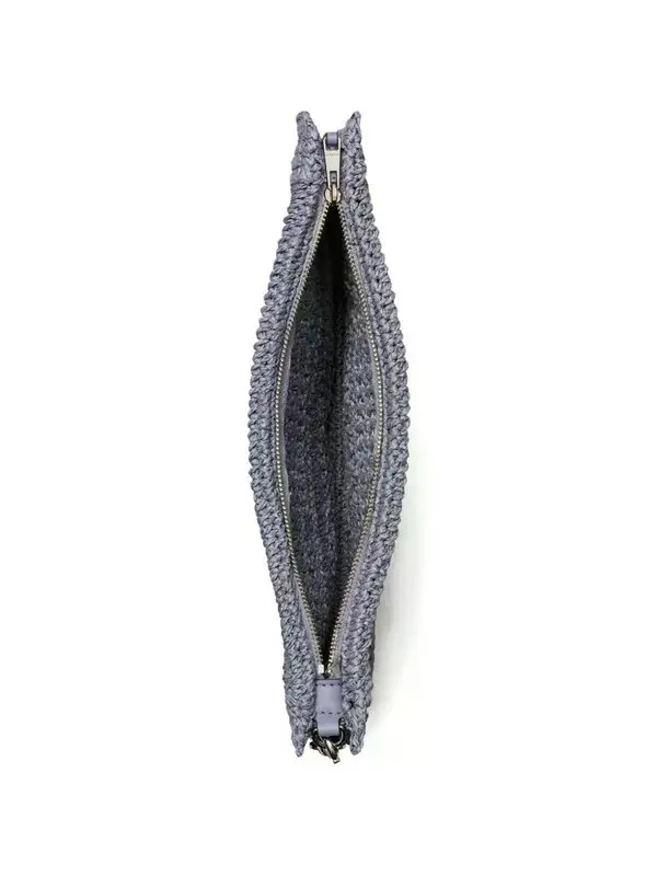 Tory Burch Ella Hand-crocheted Raffia Pouch With Wristlet - Grey