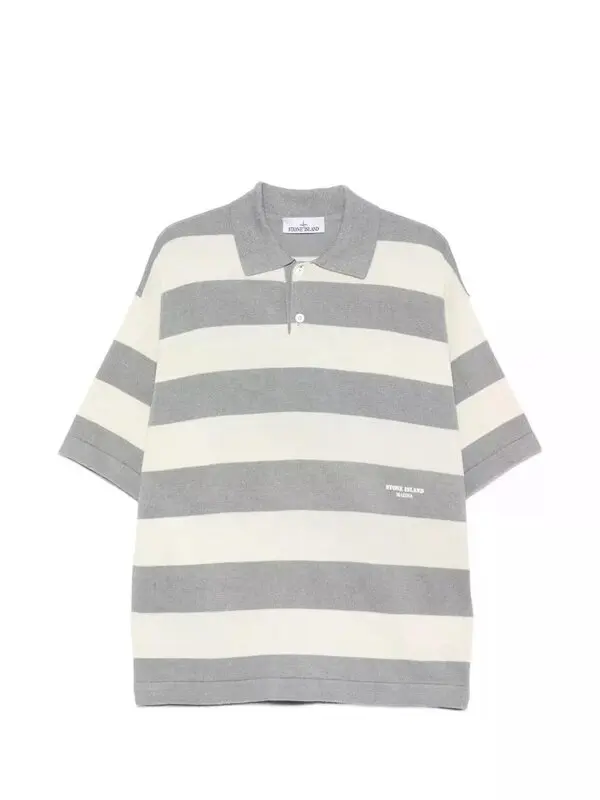 Stone Island 5100042 Striped Raw Hand Organic Cotton + Linen S.i. Marina Polo Shirt - Grey